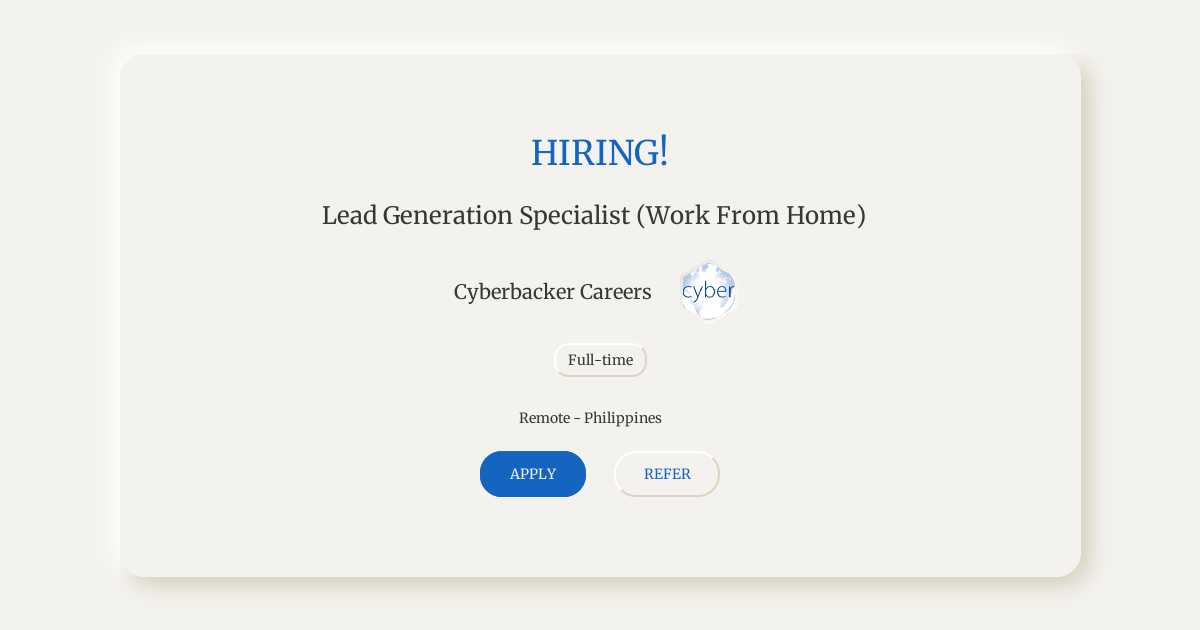 Lead Generation Specialist (Work From Home) at Cyberbacker Careers | Torre