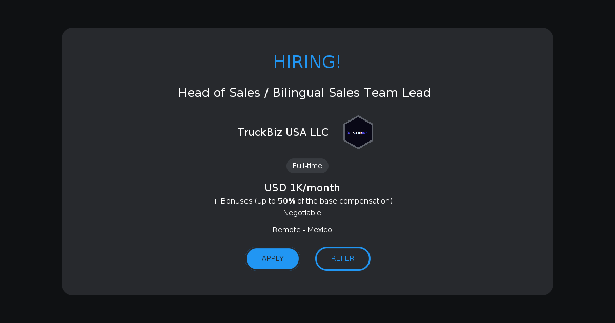 Head of Sales / Bilingual Sales Team Lead at TruckBiz USA LLC | Torre