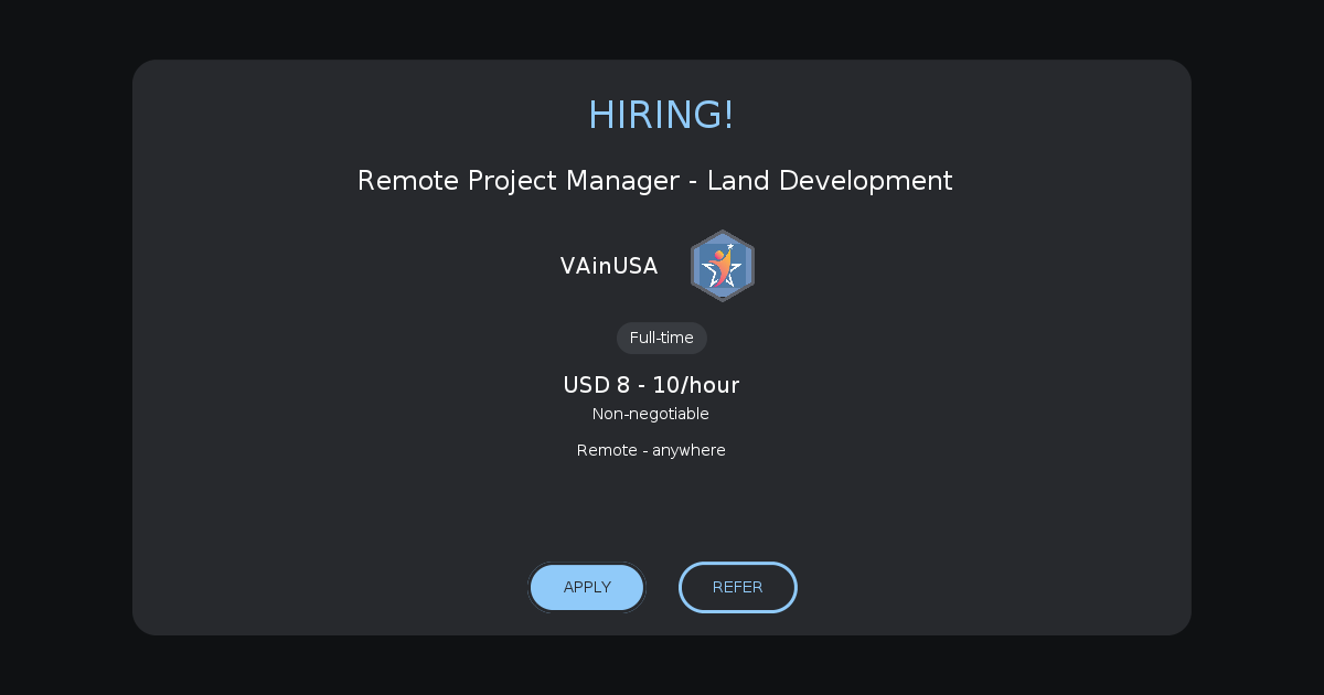 Remote Project Manager - Land Development at VAinUSA | Torre