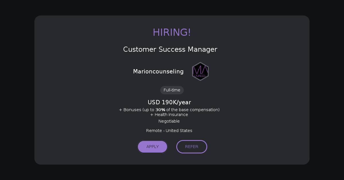 Customer Success Manager at Marioncounseling | Torre