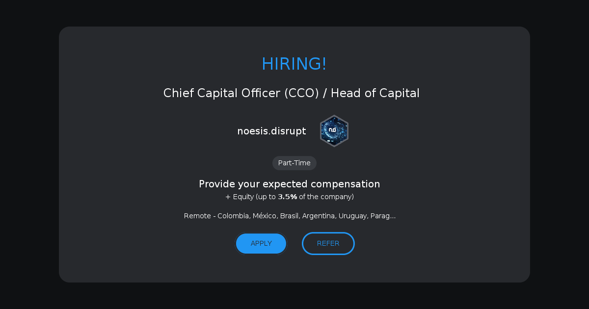 Chief Capital Officer (CCO) / Head of Capital at noesis.disrupt | Torre